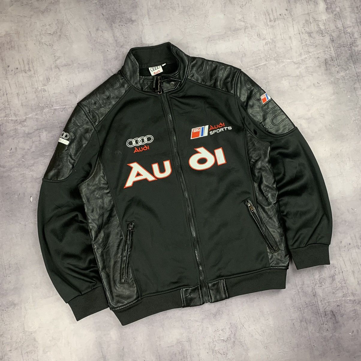 Audi × Vintage Rare ! Vintage Leather Racing Jacket Audi Big Logo RS ...