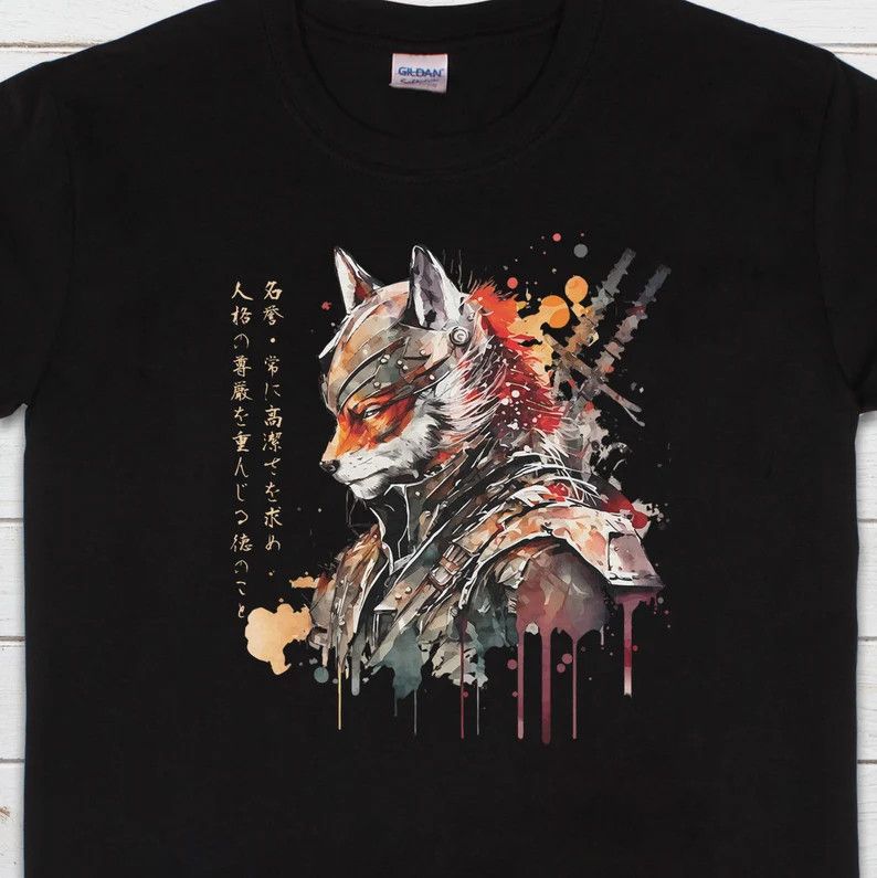 Gildan × Vintage Japanese T Shirt Samurai Fox Bushido Honour Kitsune | Grailed