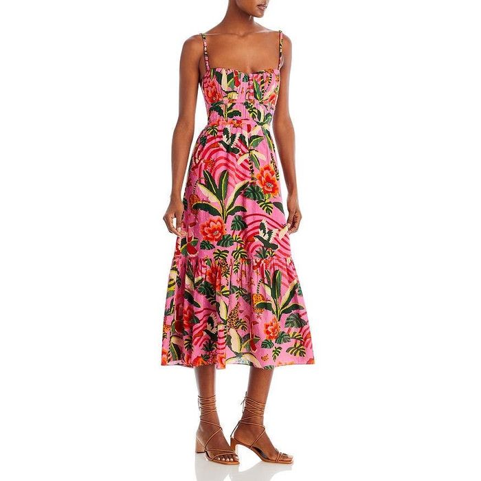 Farm Rio Farm Rio Leopard Forest Print Pink Cotton Midi Dress Small ...