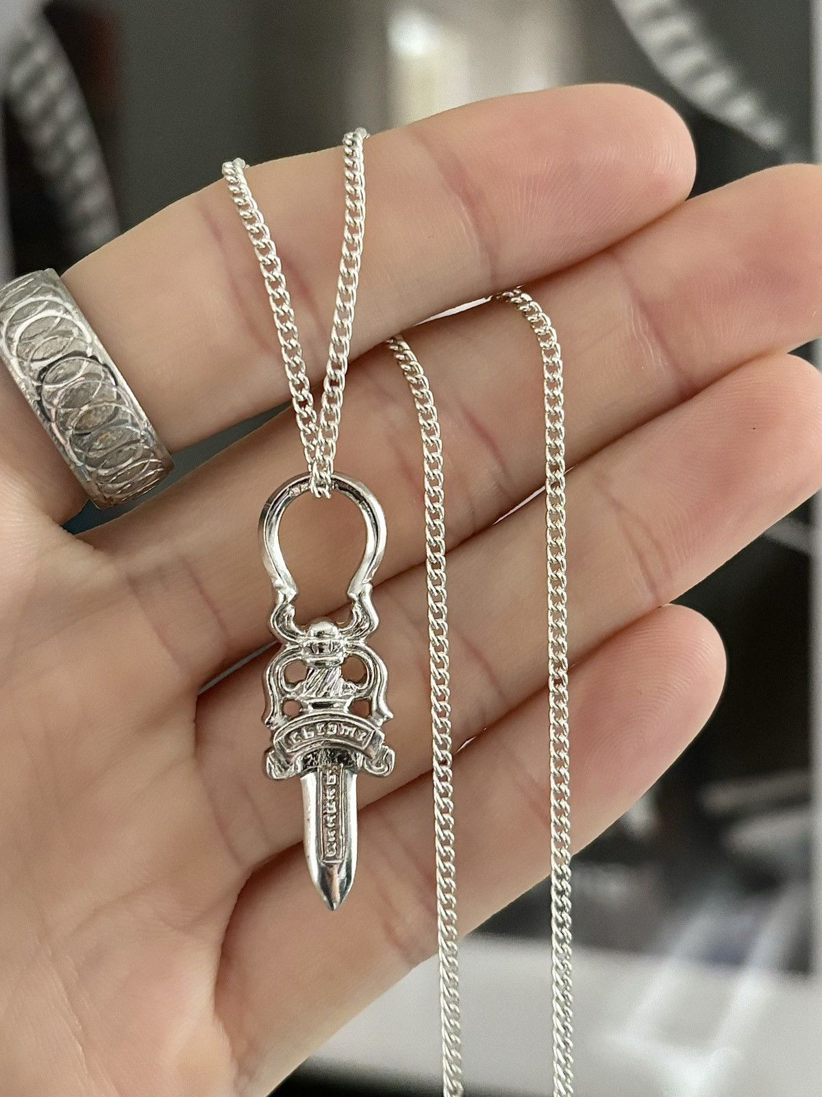 Chrome Hearts NEW SILVER RHODIUM DAGGER CHAIN NECKLACE | Grailed
