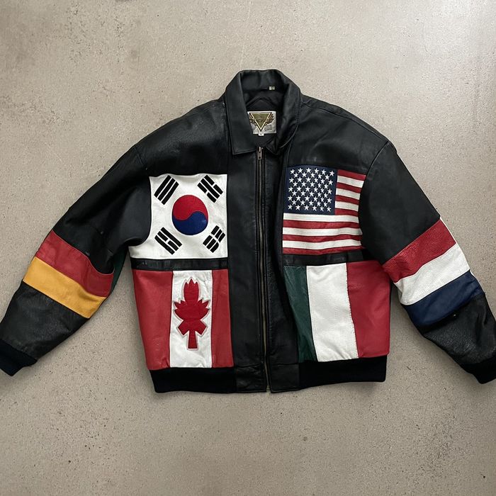 Vintage vintage national flags leather jacket | Grailed