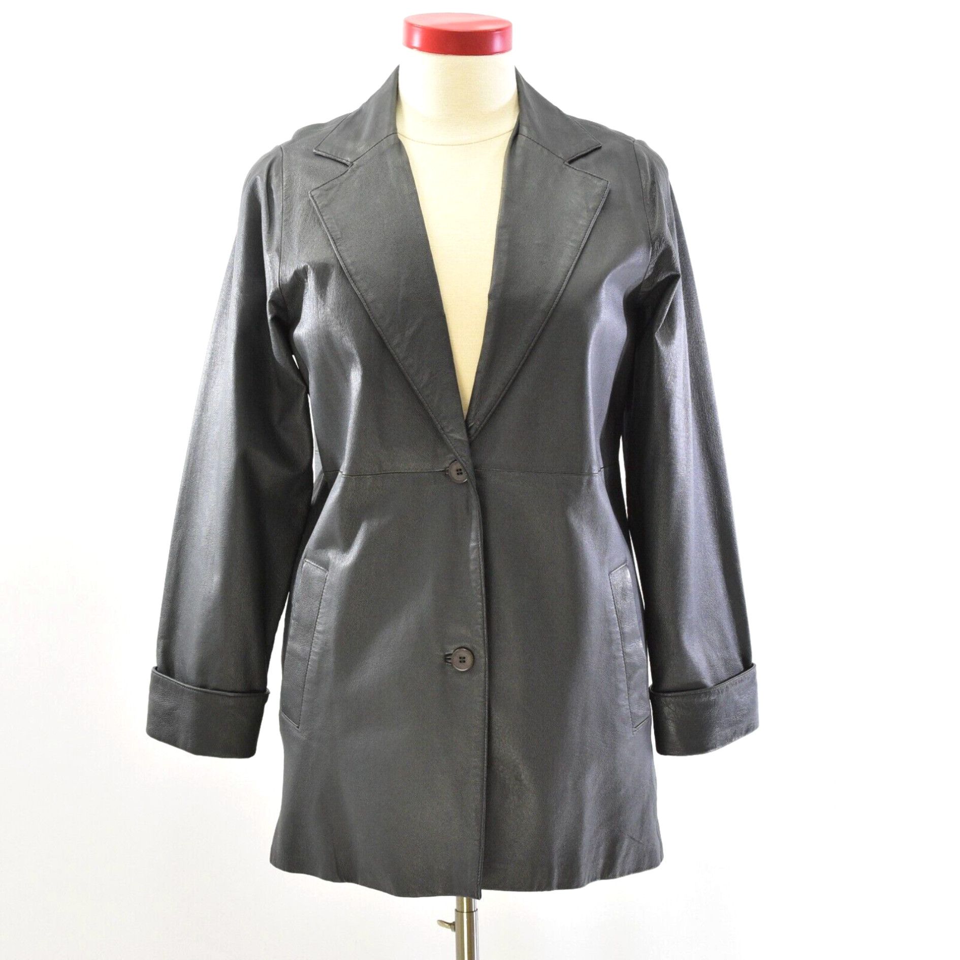 Vintage Authentic Pamela McCoy Womens Gray Leather Oversized 2 Button ...