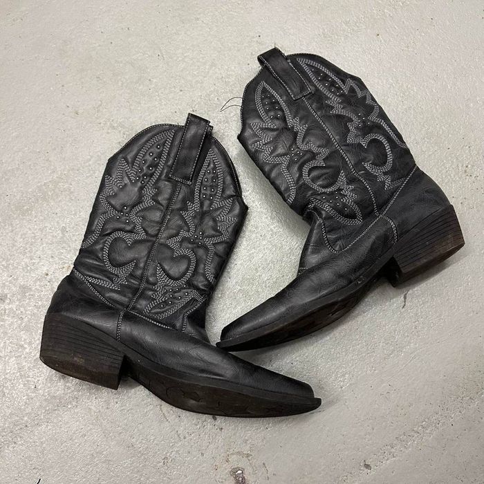 Vintage Fake Leather Cowboy Western Boots Black Womens Size 10W | Grailed