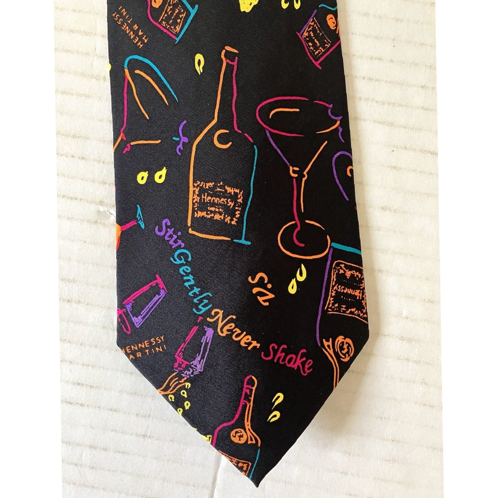 Vintage Neon Abstract Silk Satin Necktie Featuring Iconic Cocktails ...