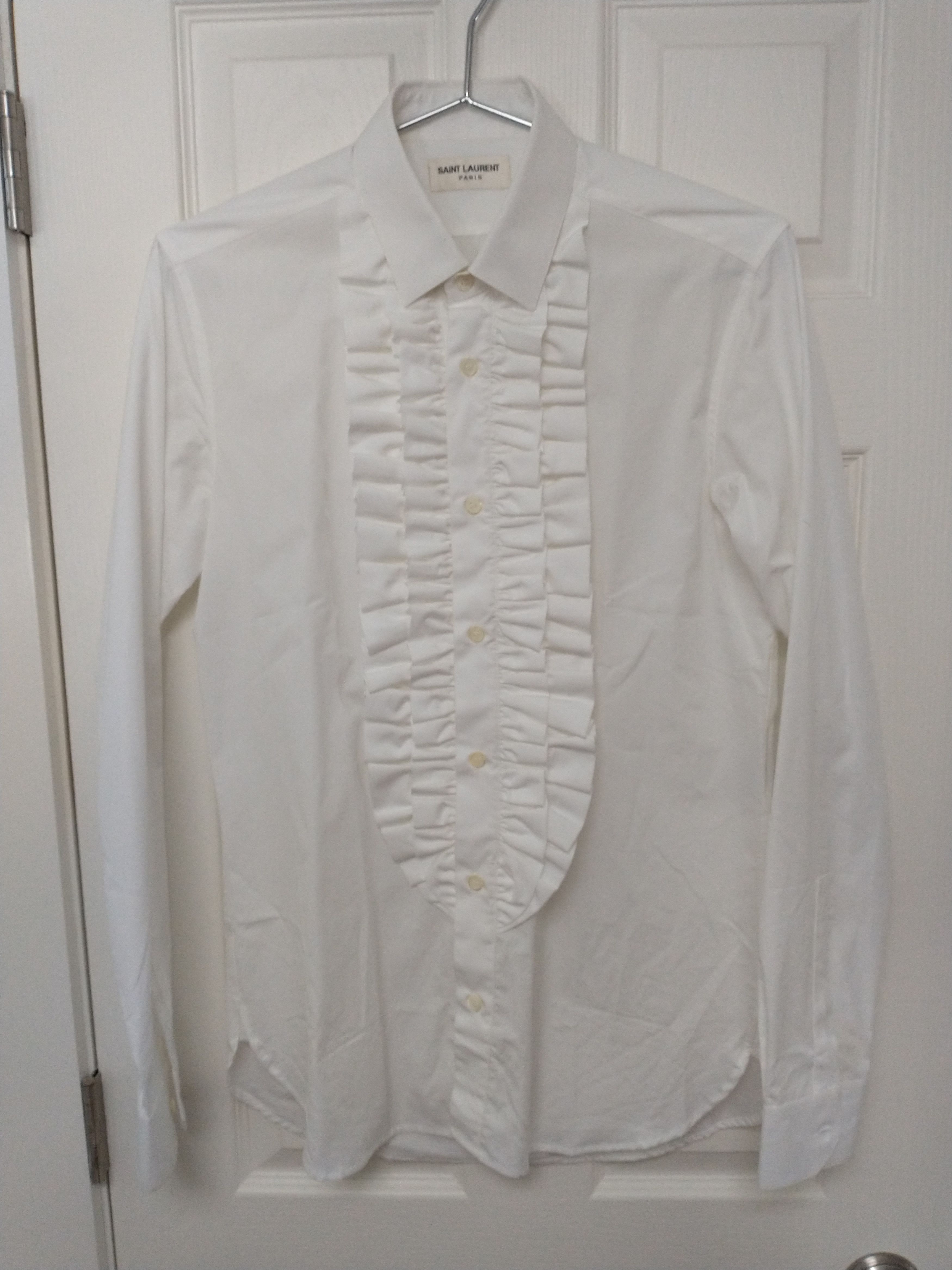 Hedi Slimane × Saint Laurent Paris FW14 Ruffle Front Tuxedo Shirt 38 15 ...