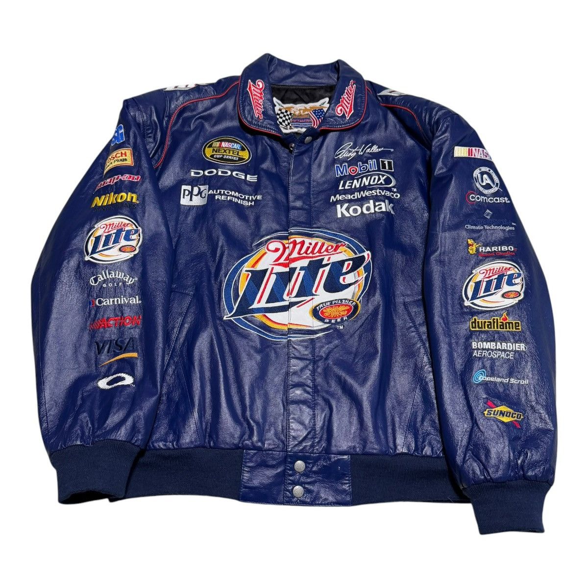 Chase Authentics × Jeff Hamilton Rusty Wallace Nascar Jacket Leather Miller Lite Men’s XL | Grailed