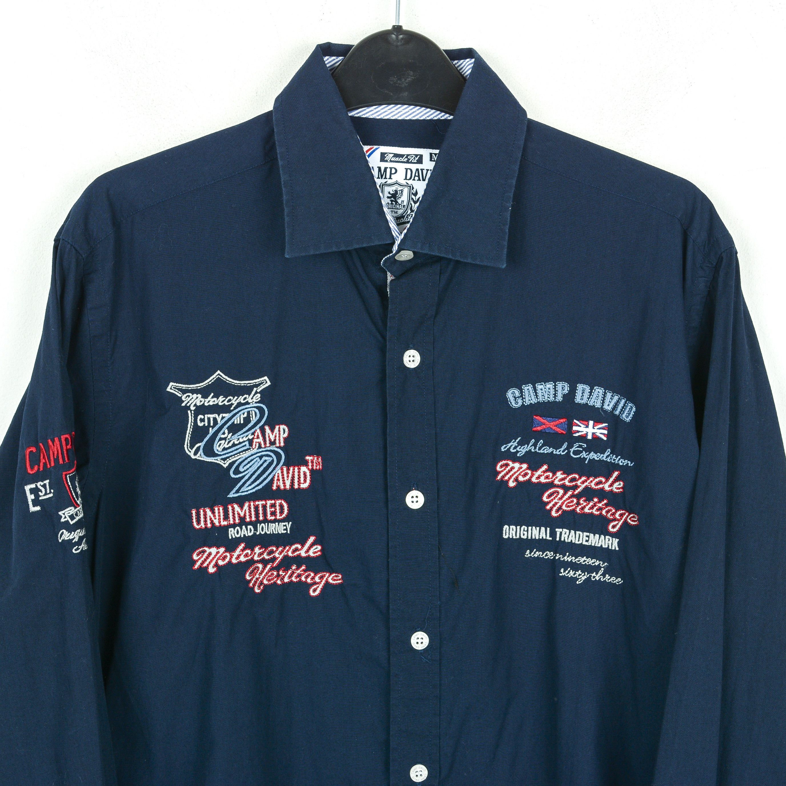 Camp David Shirt Muscle Fit High Quality Casual Button Up Cotton Navy ...