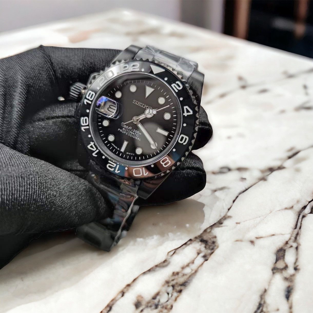 Seiko Seiko Mod GMT-Master 2 Black Lefty Luxury Pilot Steel Watch | Grailed