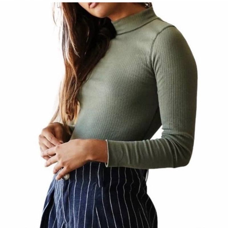 Free People Free People Rickie Long Sleeve Ribbed Top Green Royal Army ...