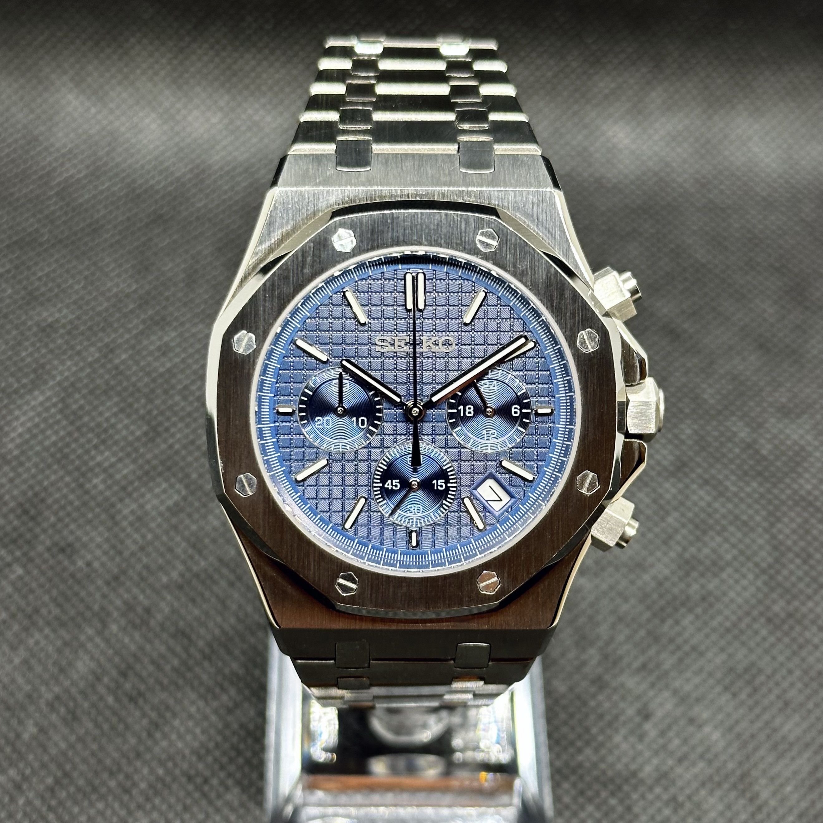 Custom Seiko Mod "Seikoak" Royal Oak Blue Chronograph Watch | Grailed