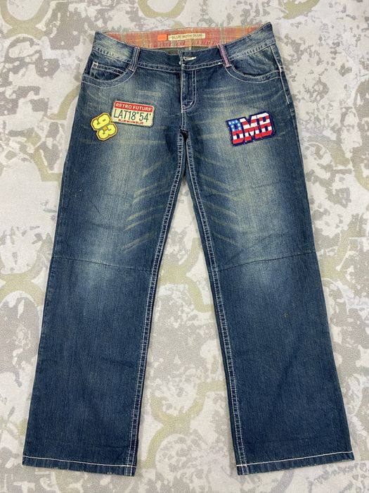 Hype Vintage Blue Moon Blue Custom patches Jeans 35x30.5- JN3934 | Grailed
