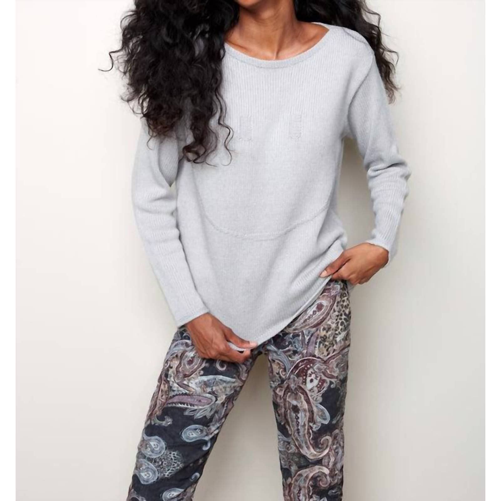 Designer CHARLIE B Smiley Face Stitch Solid Soft Knit Sweater | Grailed