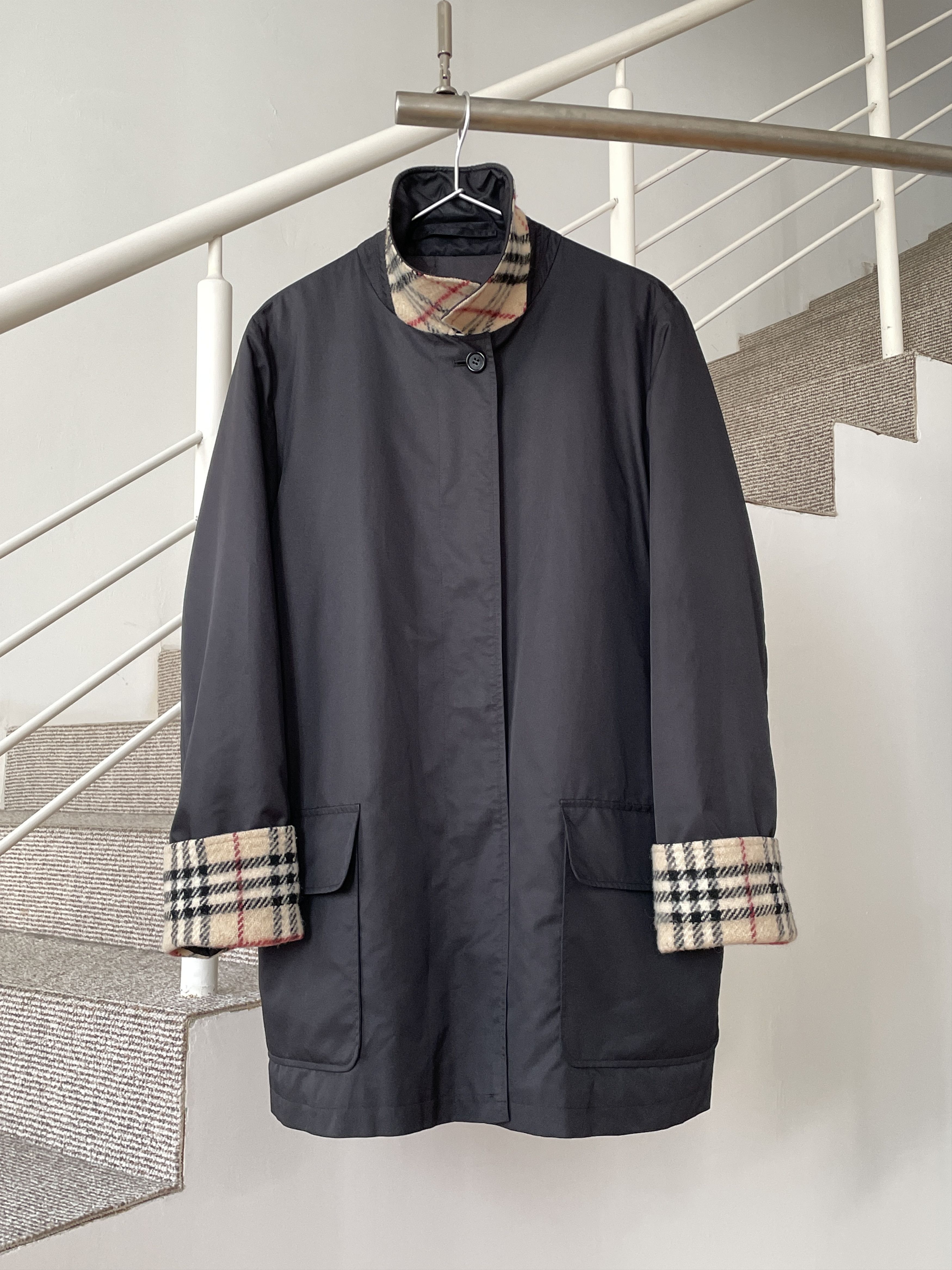 Vintage BURBERRY Coat Jacket Nylon Trench Nova Check Lining Wool 90s ...