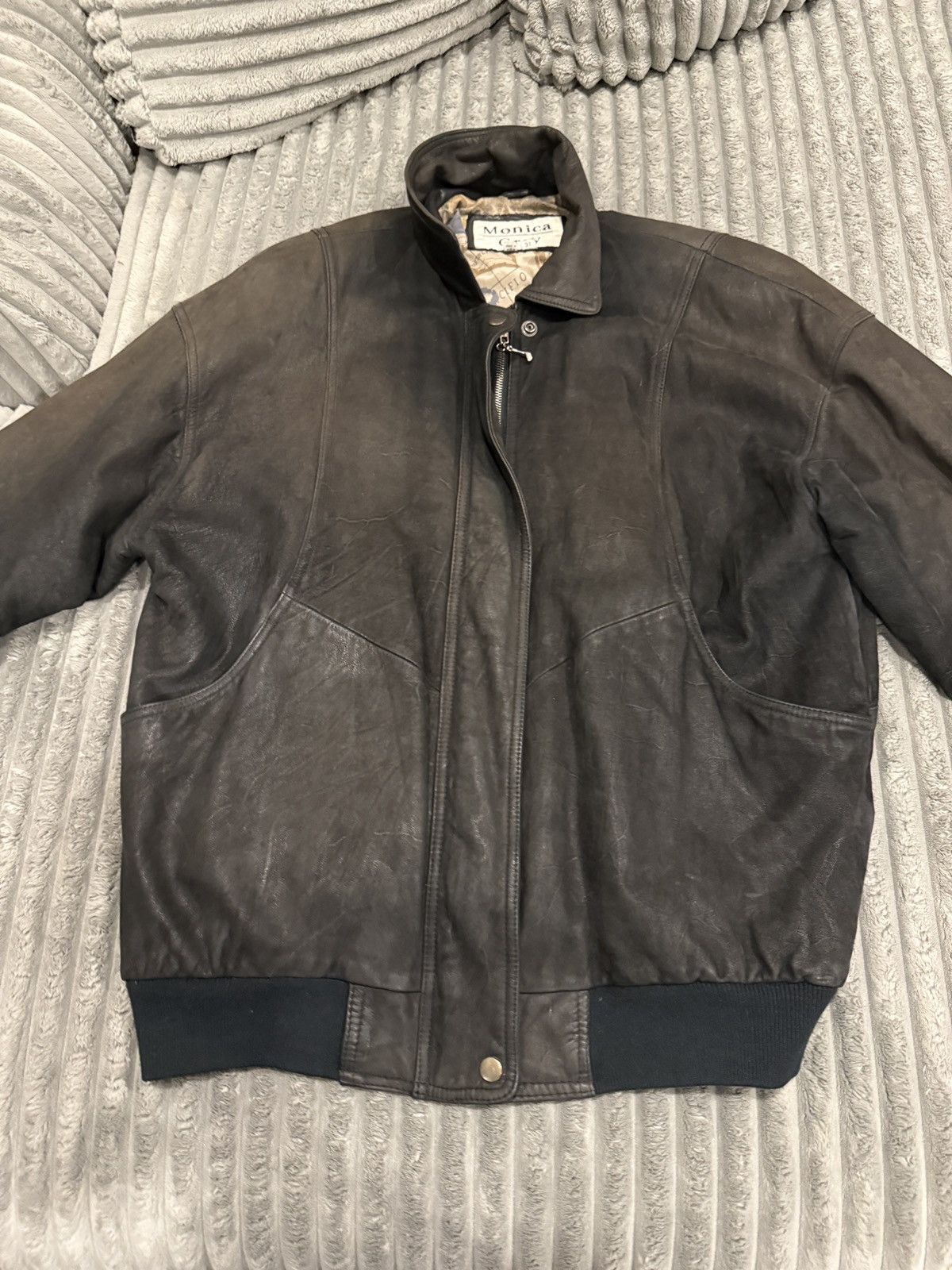 Vintage Monica Gray Brown Leather Jacket | Grailed