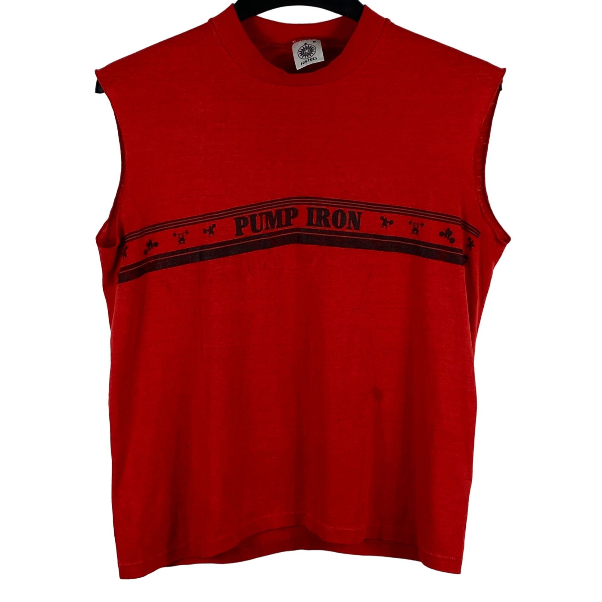 Vintage Vintage Fun-Tees Pump Iron Work Out Sleeveless Tee Shirt Red ...