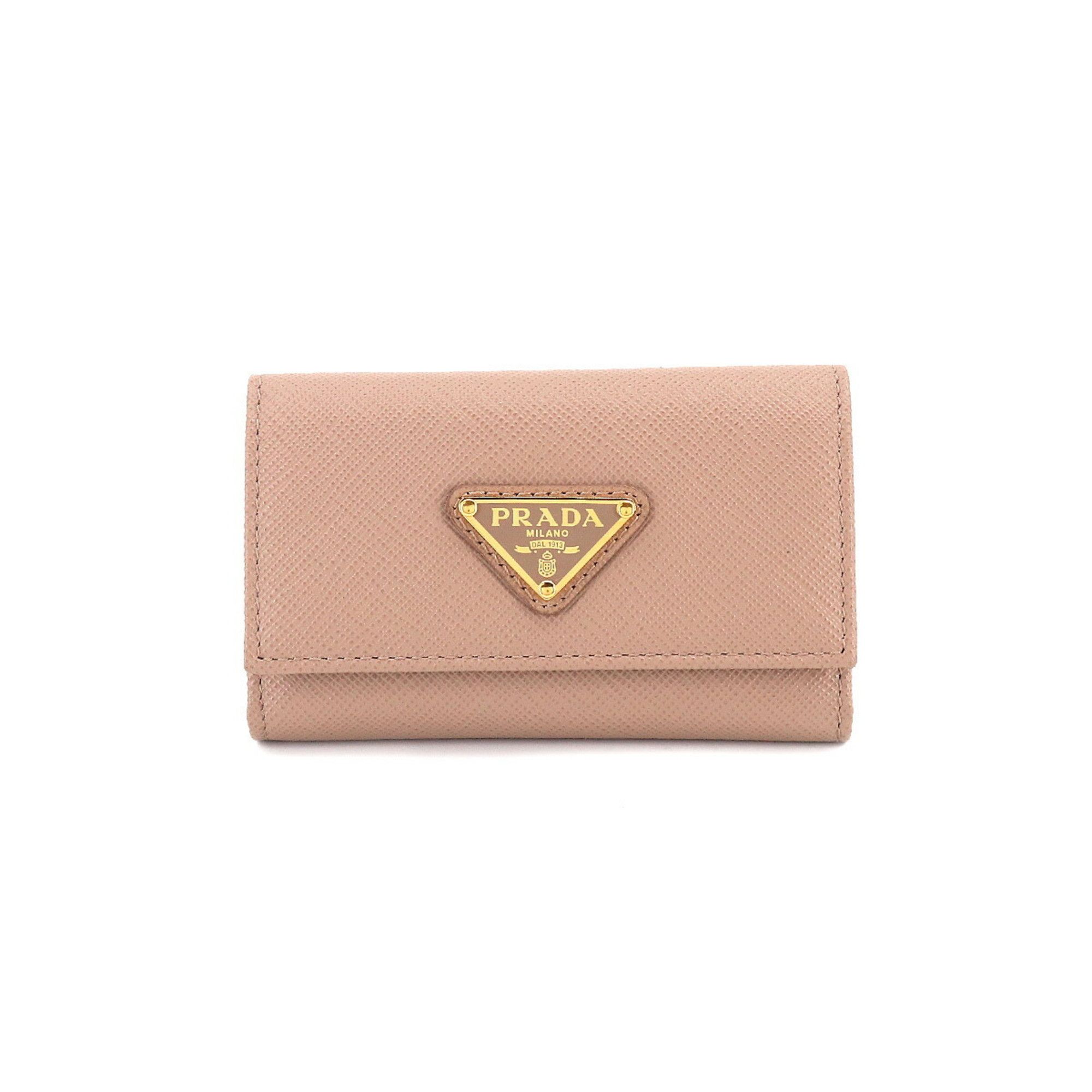 Prada Prada Logo Key Case Saffiano Leather Beige 1PG004 Gold Hardware ...