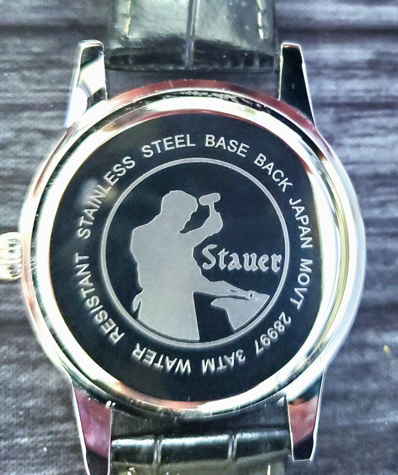 Designer RARE Condition Stauer 28997 Men's Leather Watch New Battery ...