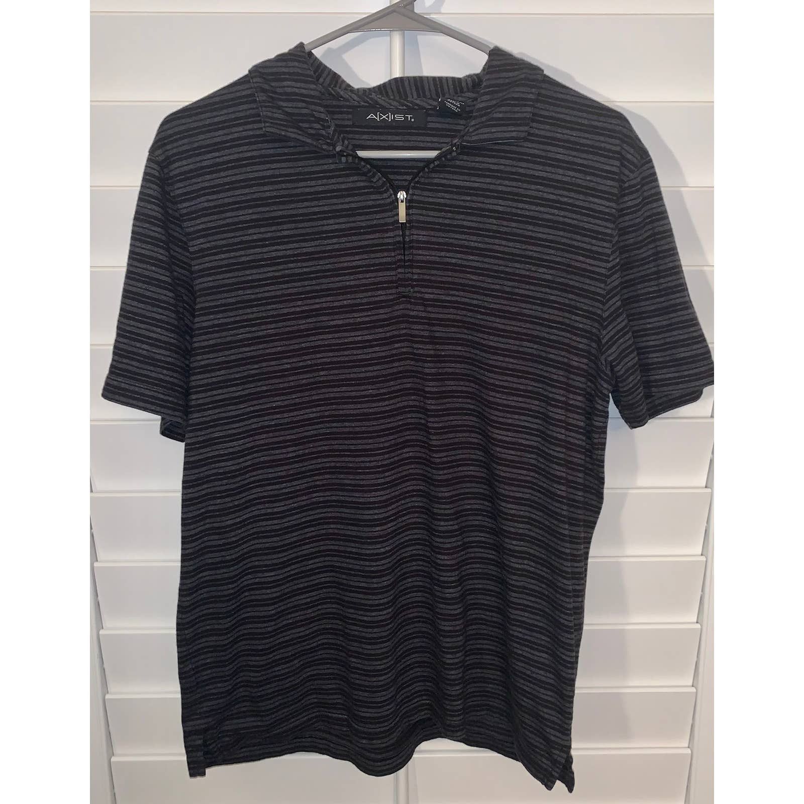 Axist AXIST Short Sleeve Polo Shirt with Zipper Gray Black Striped ...