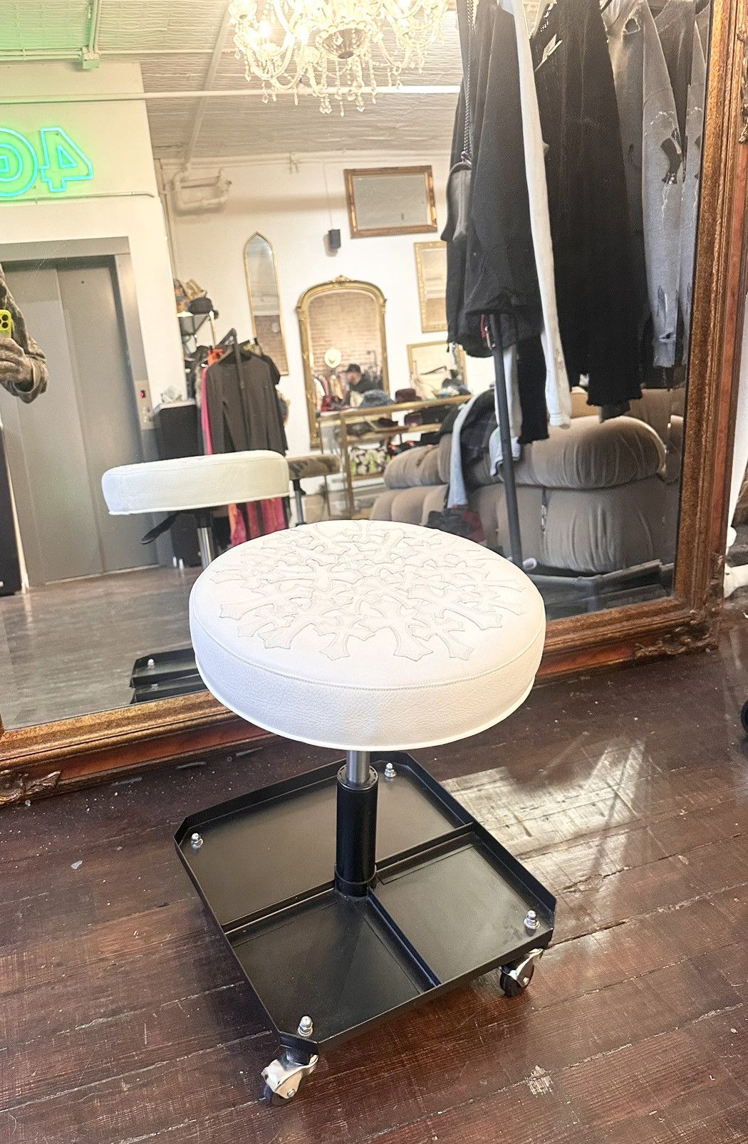 Chrome Hearts CHROME HEARTS CROSS PATCH LEATHER CHAIR STOOL | Grailed