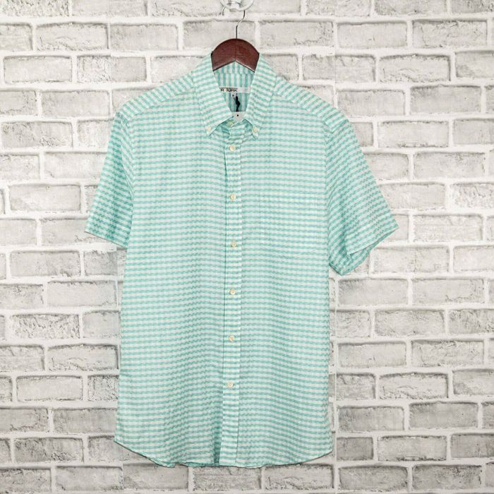 Mr. Turk MR TURK Short Sleeve Button Down Shirt in Geo Stripe Aqua ...