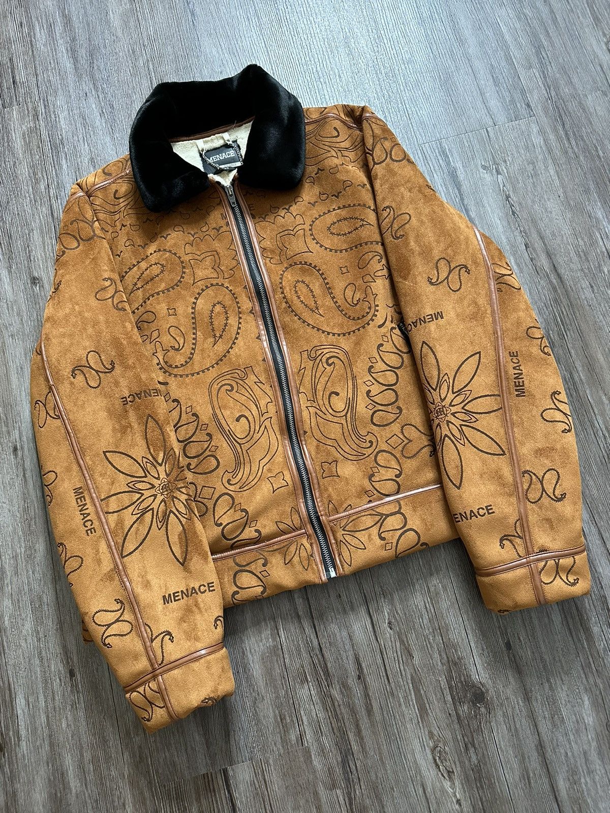 Menace 😈Menace😈 Laser Engraved Suede Sherpa Lined Trucker Jacket | Grailed