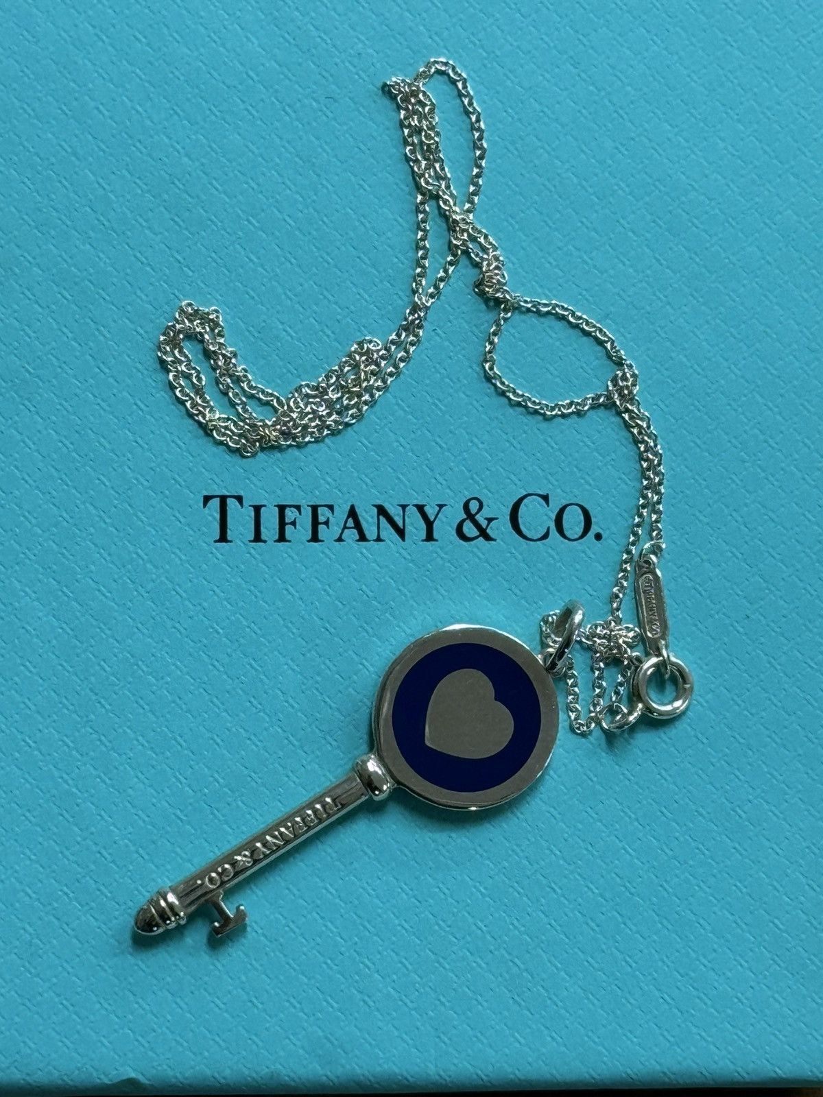 Tiffany & Co. Tiffany & Co. 925 Navy Enamel Heart Key Pendant w Chain ...