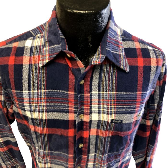 Wrangler 80's Wrangler Blue PLAID Cowboy Western FLANNEL Work Shirt M ...