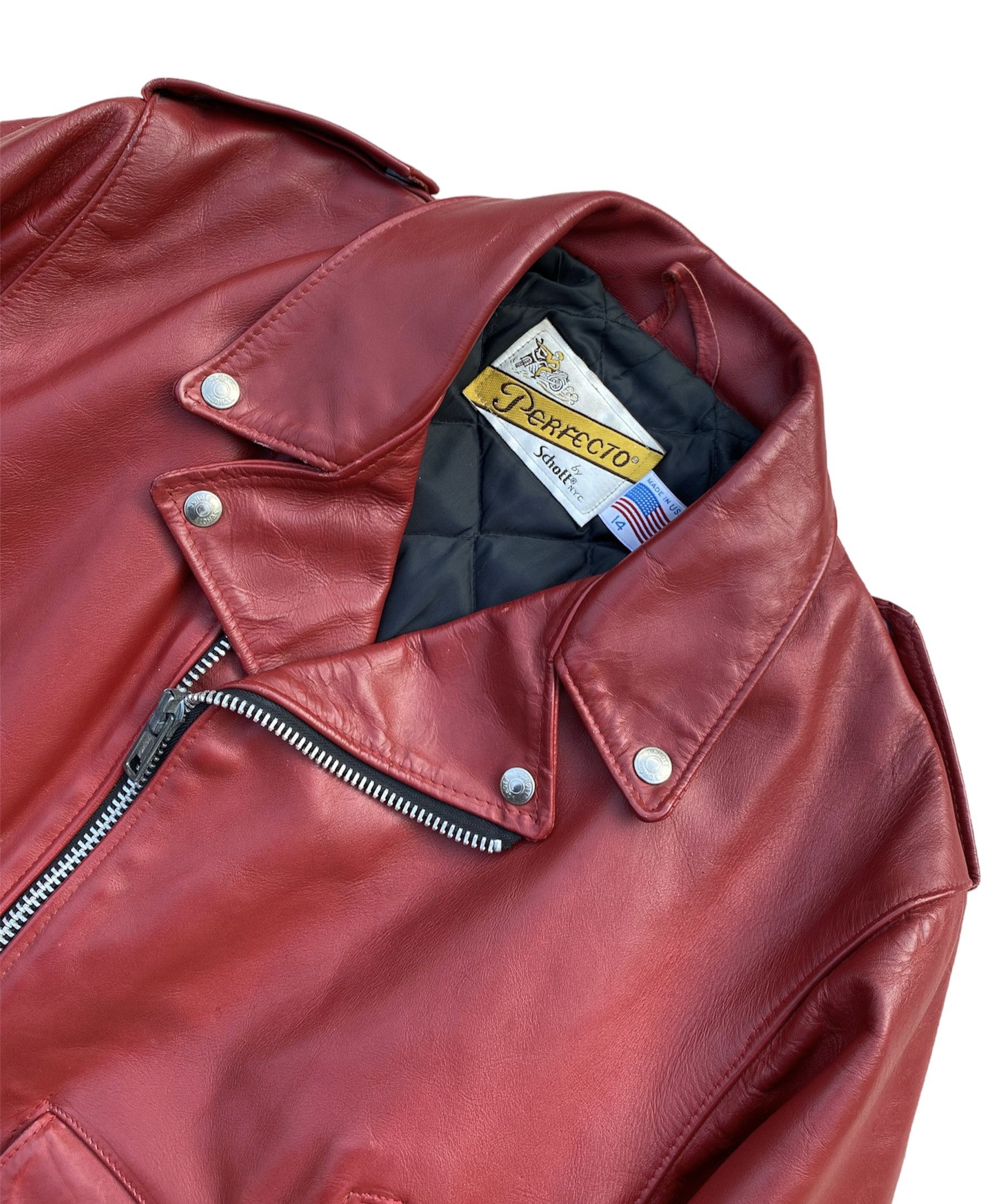 Schott × Very Rare × Vintage Cropped Oversize Red Schott Perfecto ...