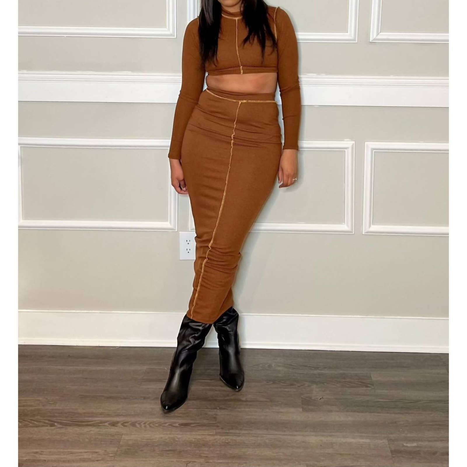 Designer GOOD TIME USA Maxi Skirt Set In Brown | Grailed