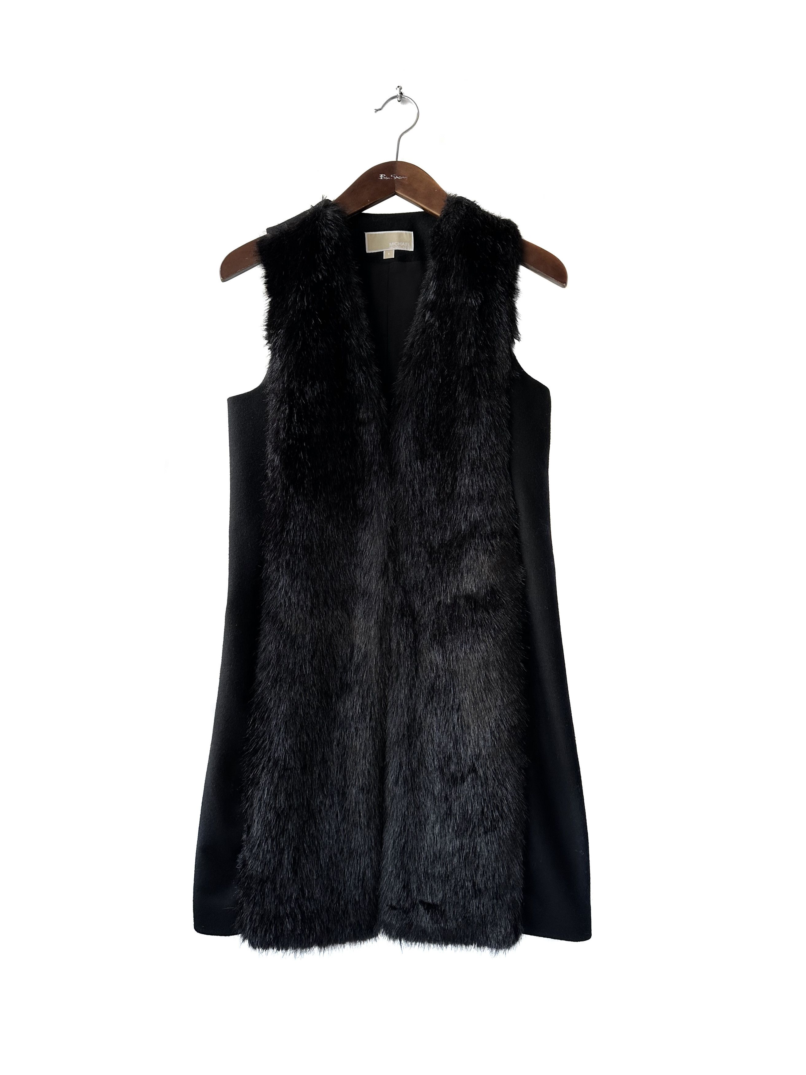Michael Kors black wool long fur vest