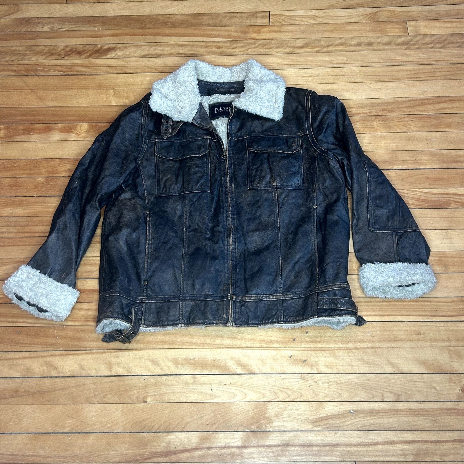 Wilsons Leather Wilsons Aviator Faux Fur Bomber Flight Jacket XL | Grailed