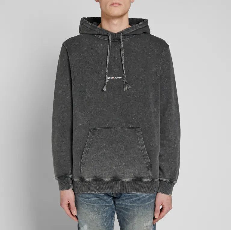 Saint Laurent Paris SLP - S/S 18 - Rive Gauche Logo Distressed Hoodie ...