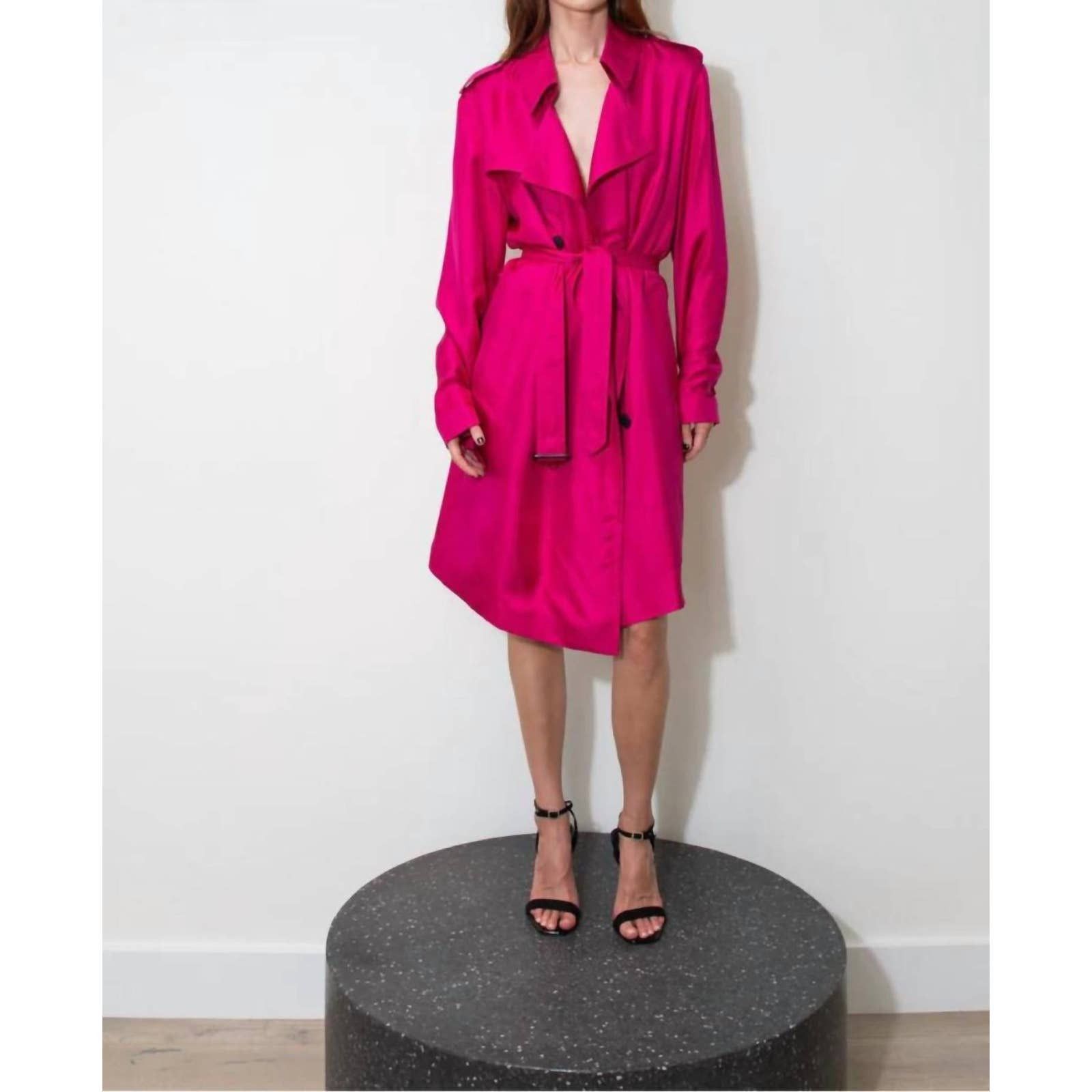 Designer FINNEY Mako Silk Trench Coat In Fuchsia | Grailed