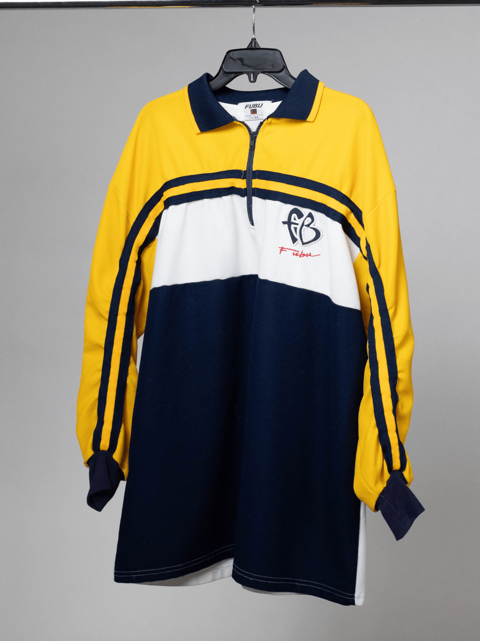 Fubu Vintage 90s FUBU 1/4 Zip Fleece XL Navy White Yellow | Grailed