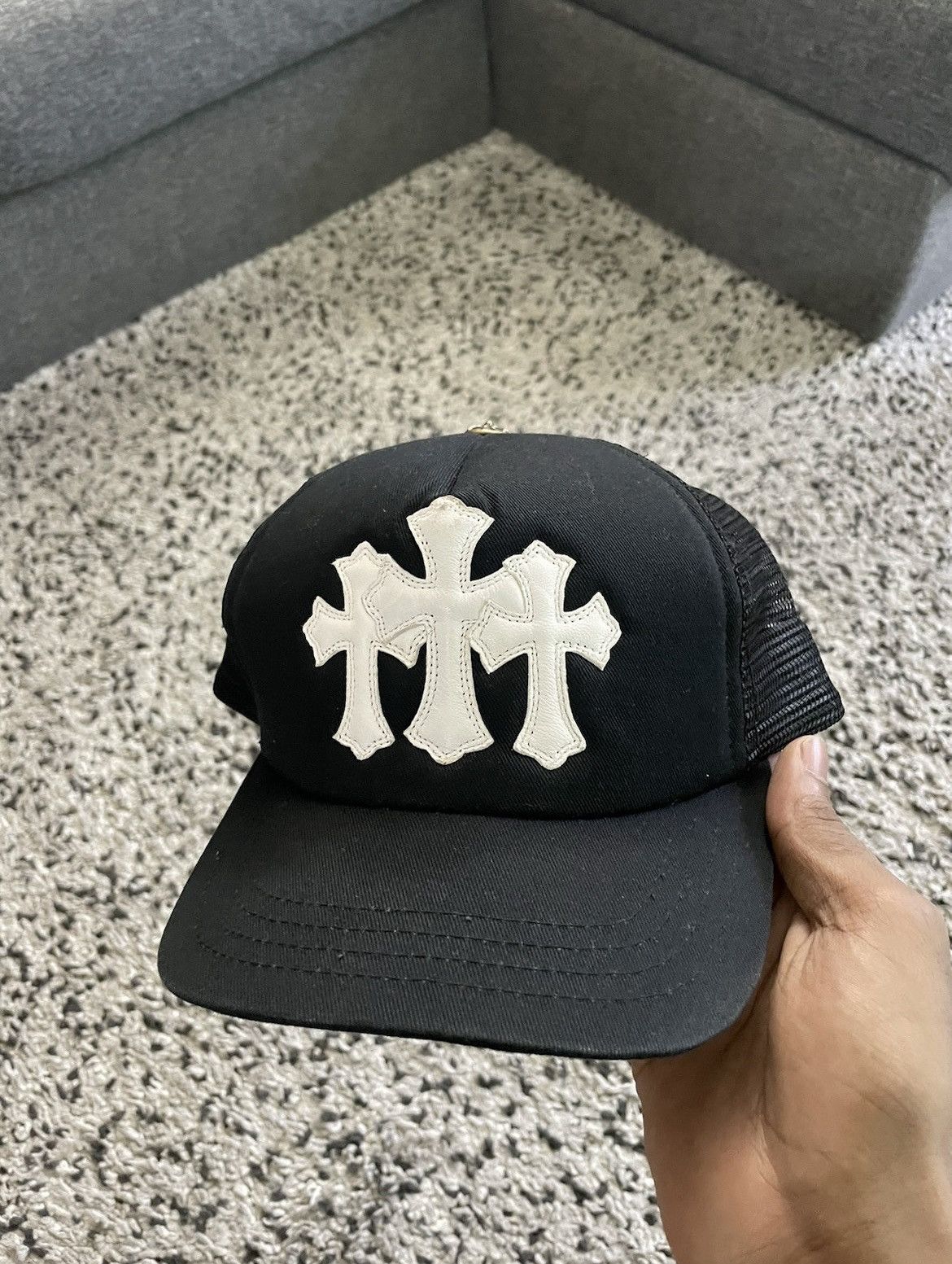 Chrome Hearts FINAL DROP: Chrome Hearts Triple Cross Leather Hat (Black ...
