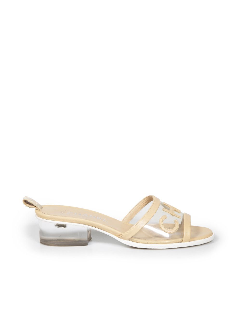 Chanel Beige PVC Logo Detail Slides | Grailed