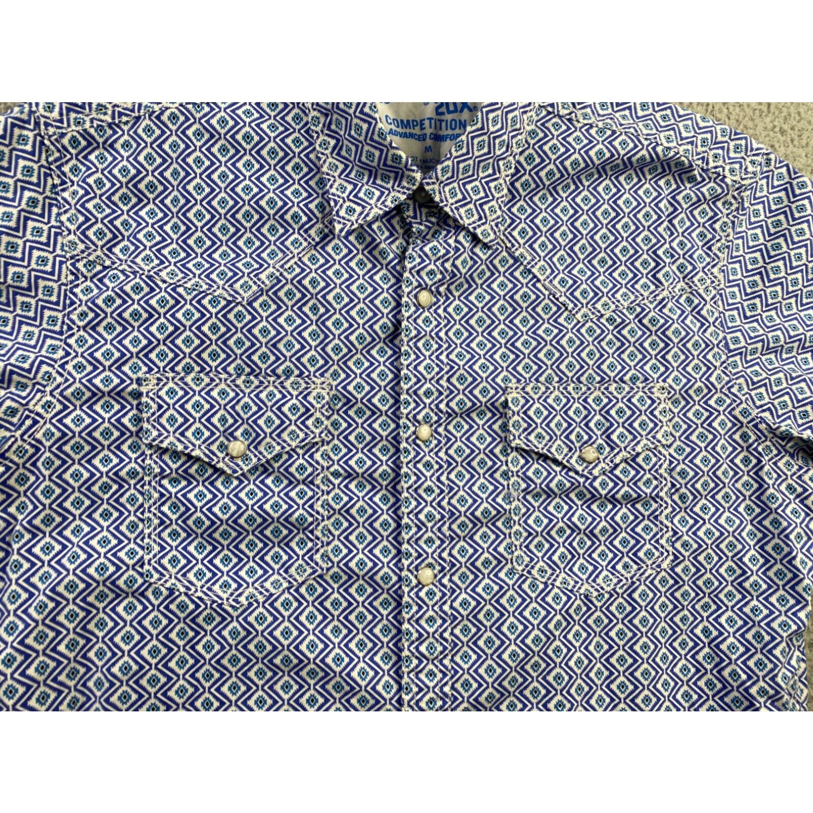 Wrangler Wrangler Shirt Mens Medium Blue Pearl Snap Western Aztec 20X ...