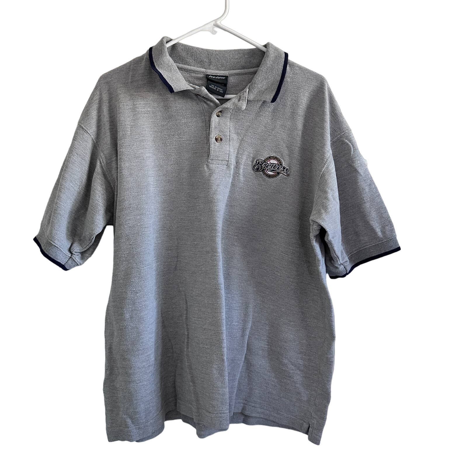 Pro Edge Pro Edge Men's Large Grey Milwaukee Brewers Polo Shirt | Grailed