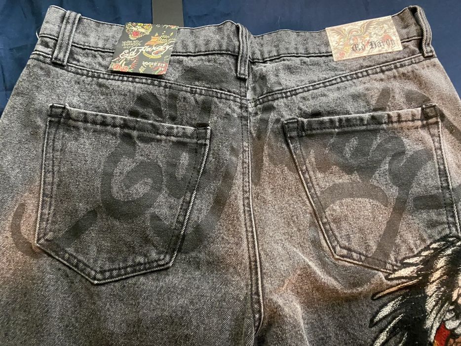 Ed Hardy grey ed hardy pants with skull embroidery | Grailed