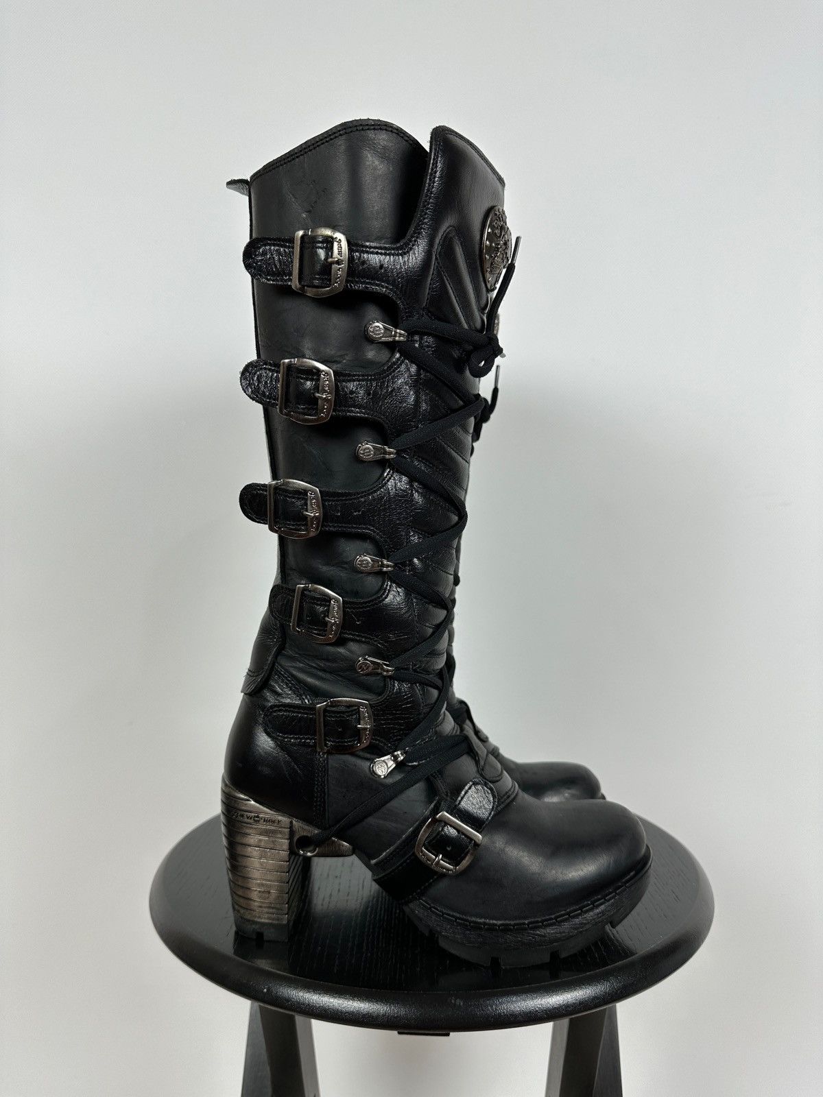 Avant Garde × New Rock × Vintage New Rock Black Leather Skull Heels ...