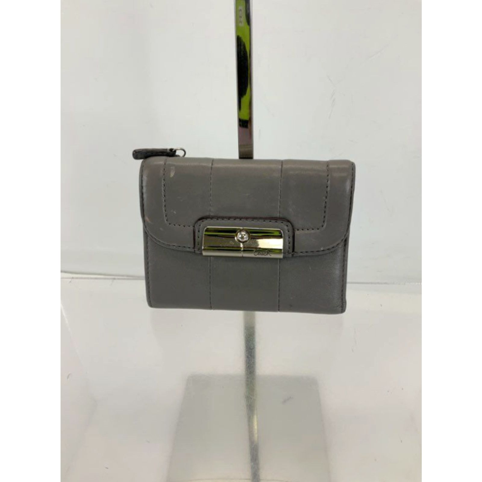 Coach Coach Gray Leather Stitch Detail Trifold ID Wallet | Grailed