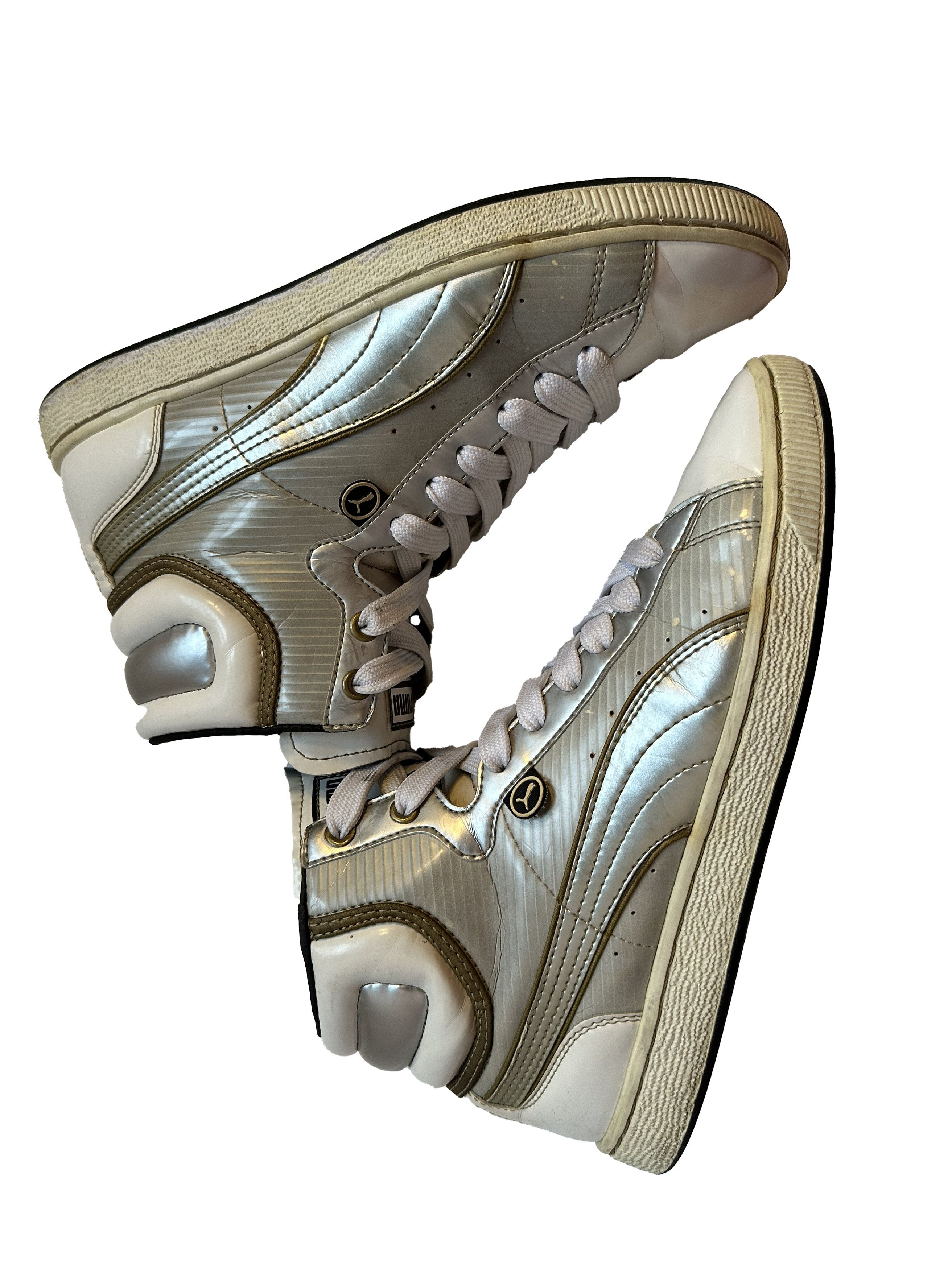 Puma PUMA First Round Hi Top Metallic Silver & White | Grailed