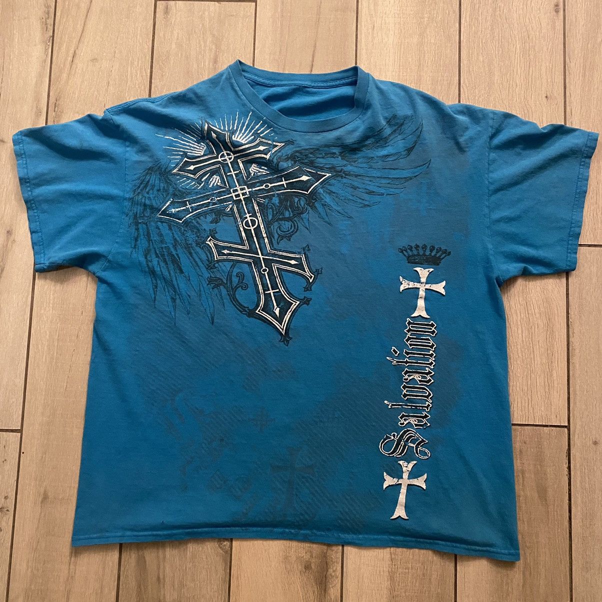 True Religion Vintage Y2K Blue Aflliction Inspired Cross AOP Graphic ...