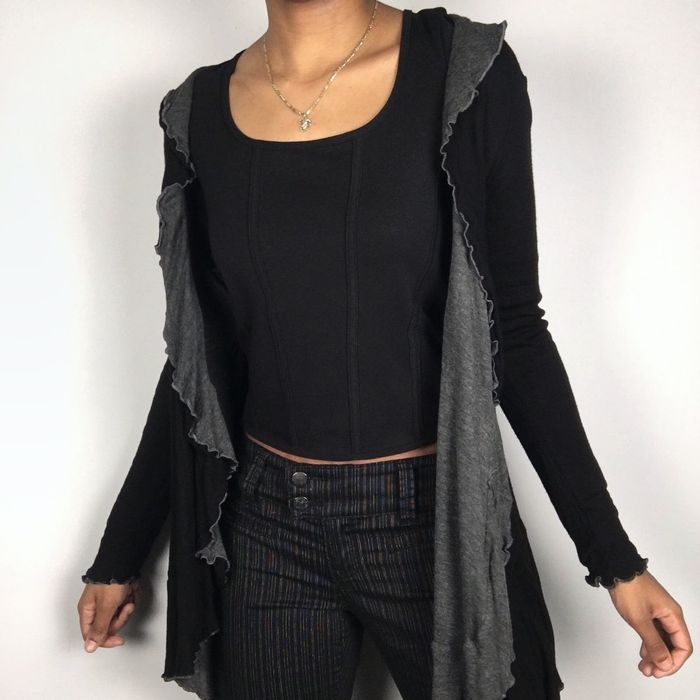 Other Black Gray Reversible Gothic Hooded Cape Cardigan Goth Witch ...