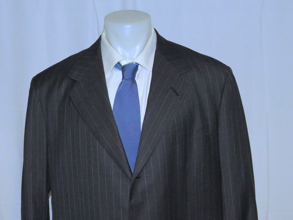 Custom Cheo New York Charcoal Striped Three Button Suit Jacket 48L ...