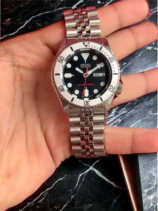 Seiko Seiko Mod SKX White Submariner Day-Date Steel Jubilee Watch | Grailed