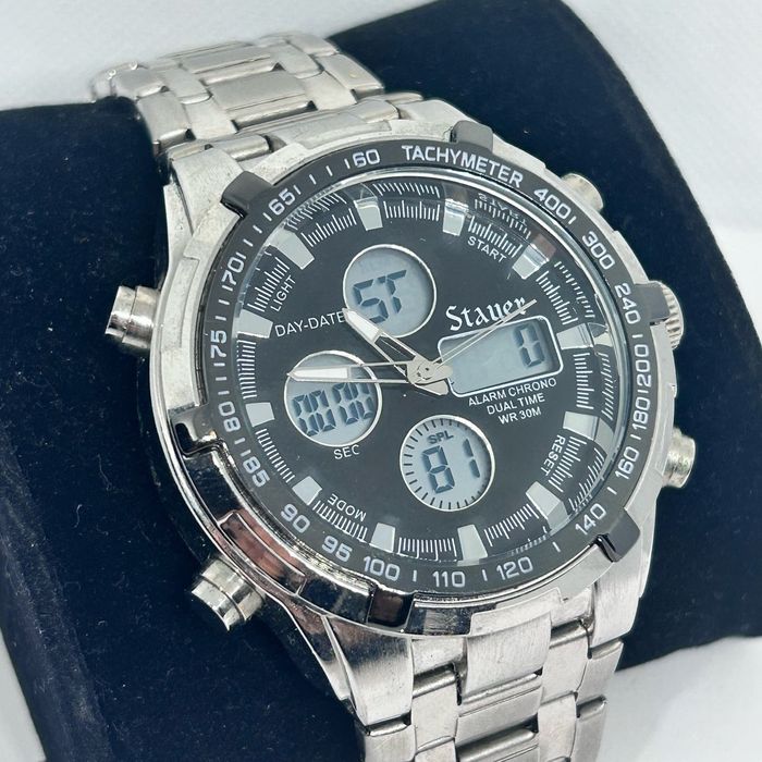 Other Stauer Chrono Dual Time WR 30M Black Face Mens Watch | Grailed
