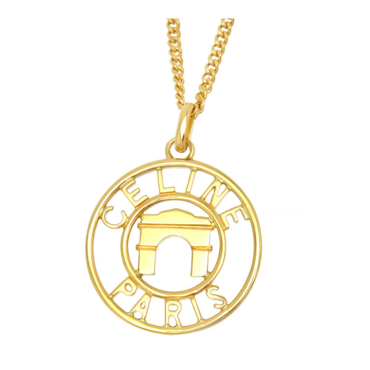 Celine 18k Gold Arc de Triomphe Logo Pendant Necklace | Grailed