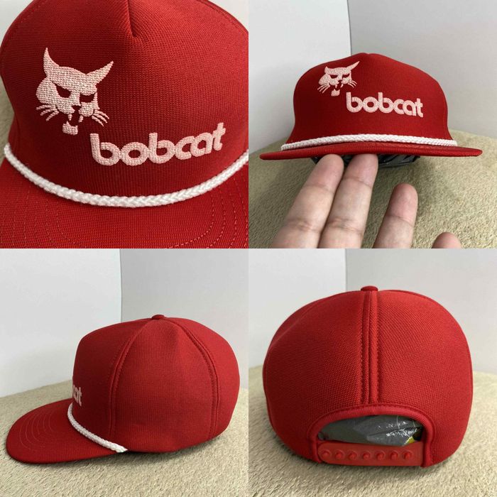 Roper VTG Bobcat Trucker Cap Hat Mens Red Rope Brim Foam Mesh Tractor ...