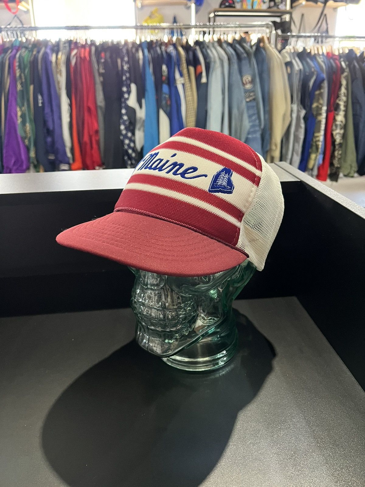 Streetwear × Vintage Vintage 70s 80s Maine Spell Out Burgundy Trucker ...
